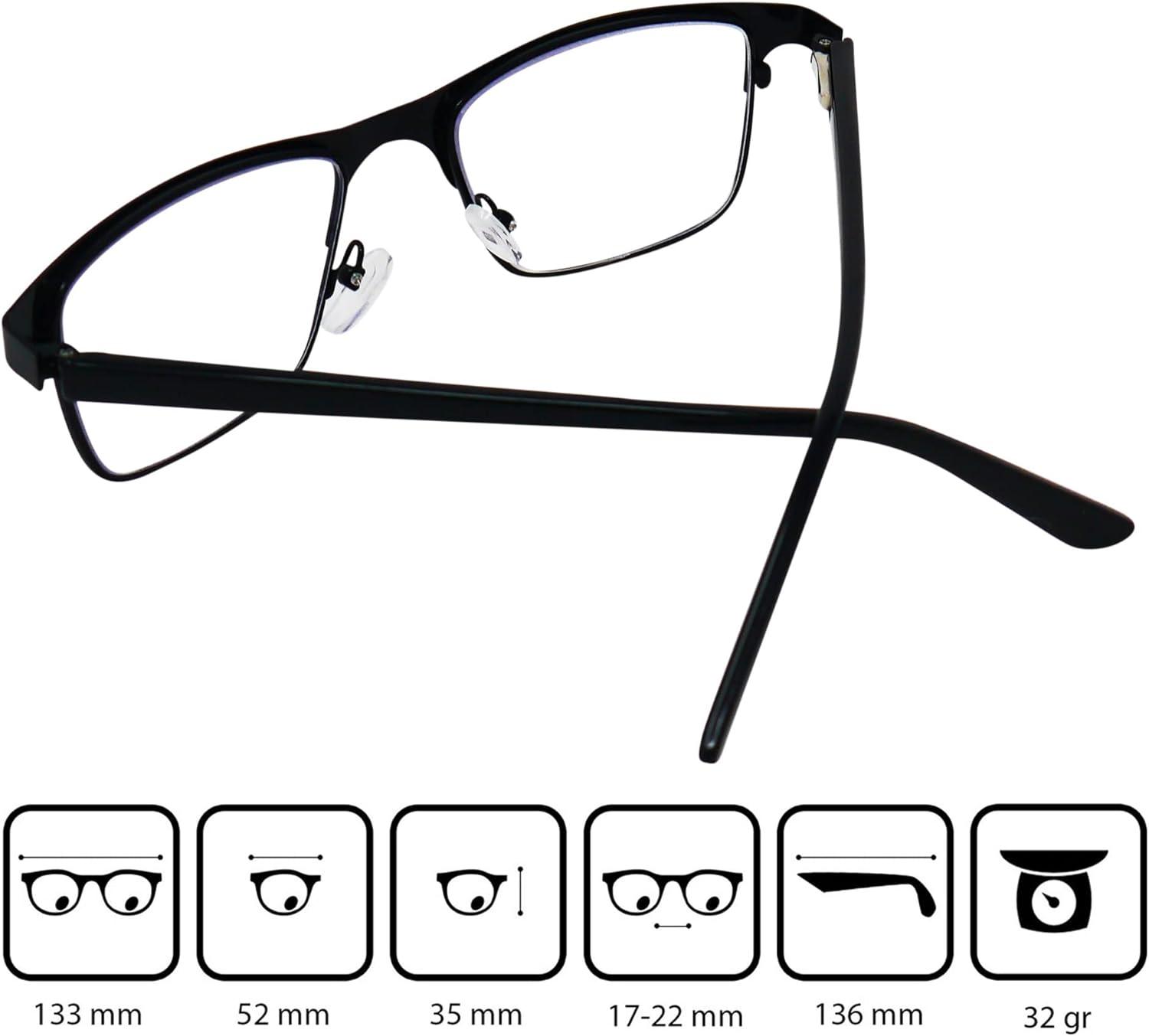 Metal Blue Light Blocking Reading Glasses - Black Stainless Steel Frame ...