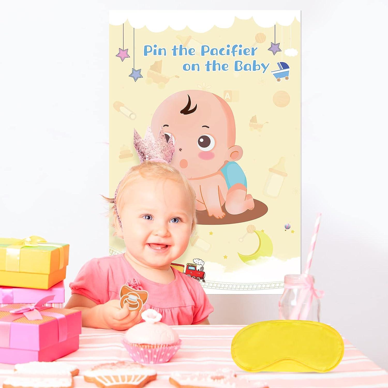 Hooqict Pin the Pacifier on the Baby Game Poster | Baby Shower Games ...