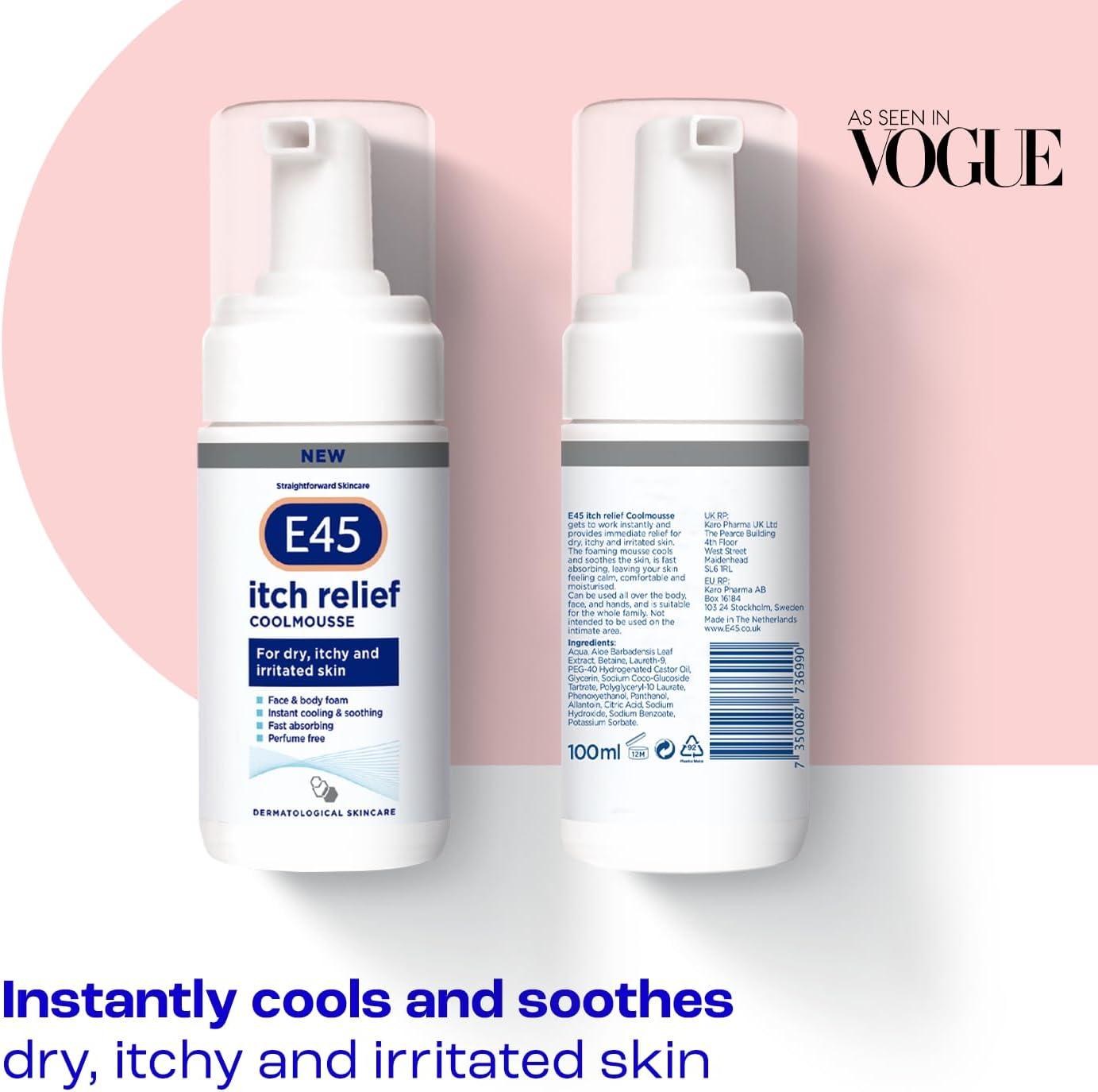 E45 Itch Relief Coolmousse For Eczema 100ml Face and Body Foam for Dry ...