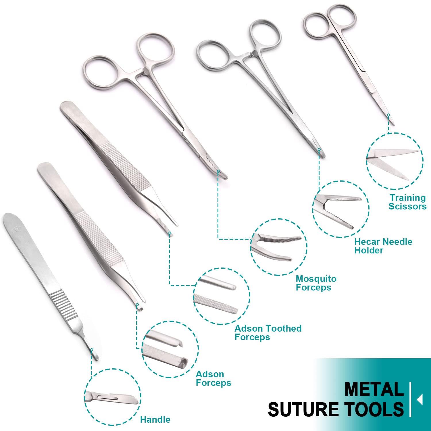 Suture Training Kit with 17 Pre-Cut Wounds, Suture Pad, Tools, Thread ...