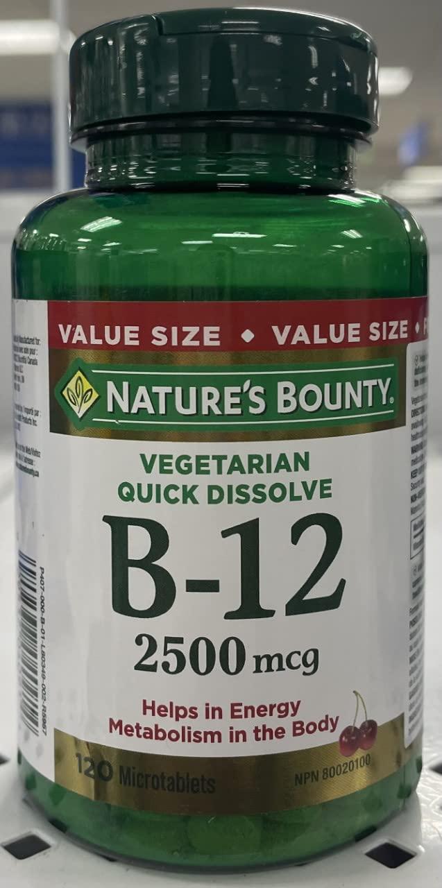 Nature's Bounty Quick Dissolve Vitamin B-12 2500 mcg - 120 Tablets ...
