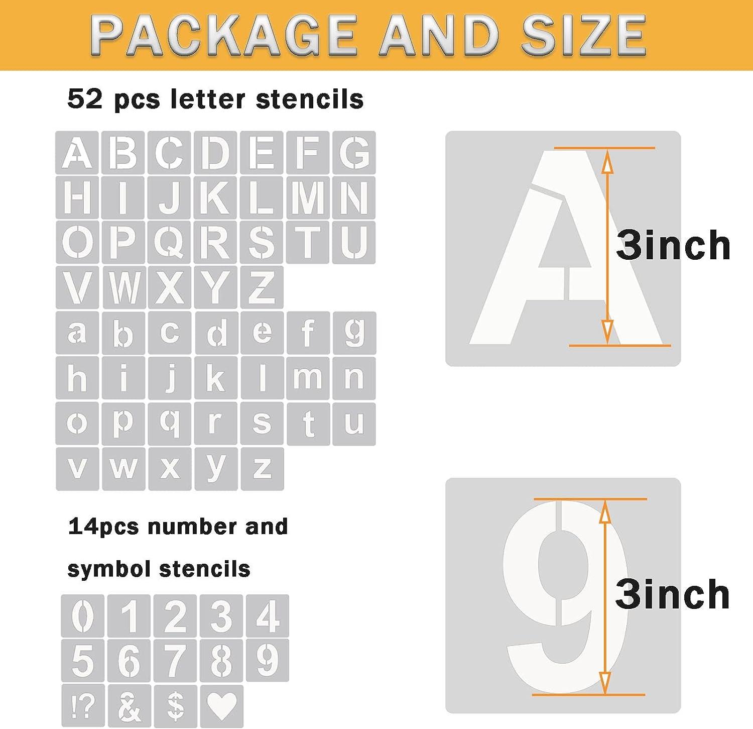 YEAJON 3 Inch Letter Stencils - 66 Pcs Reusable Plastic Alphabet ...