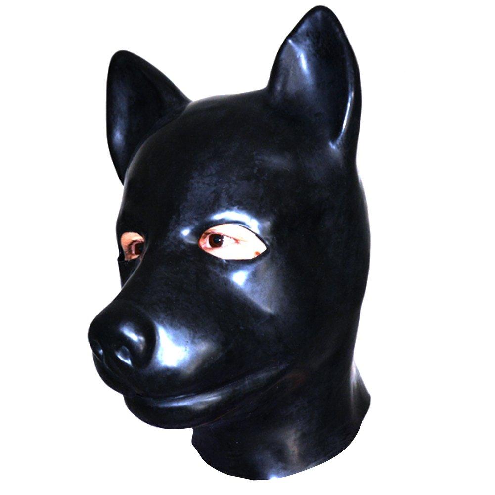 3D Latex Dog Animal Mask Hood in 0.8mm Black - Perfect for Parties ...