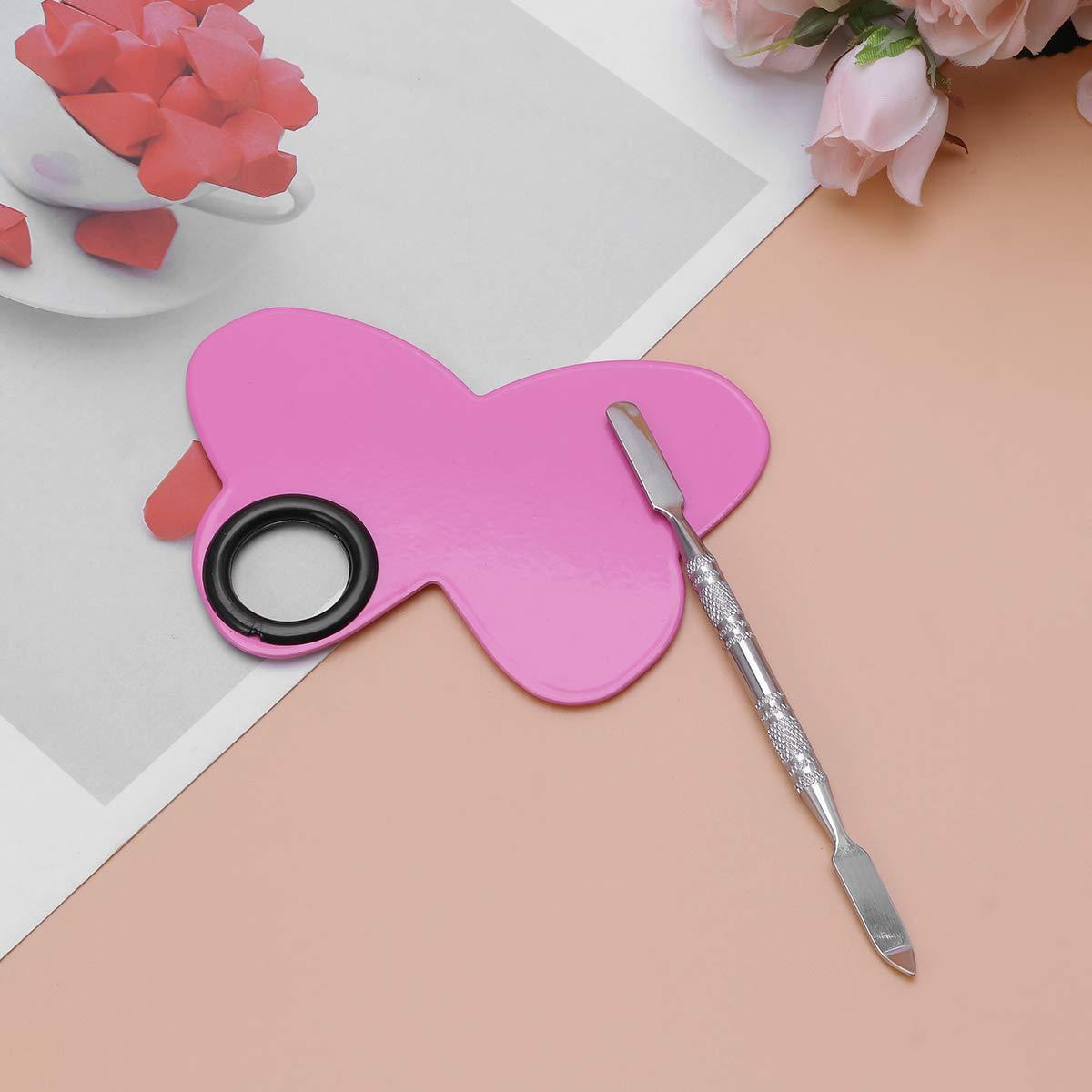 LEORX Butterfly Stainless Steel Makeup Plate with Spatula Tool - Pink ...