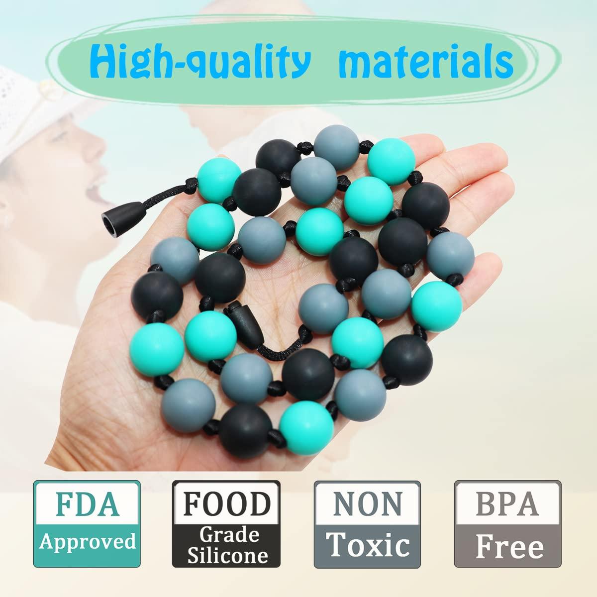 Sensory Chew Necklace for Kids | 2 Pcs Silicone Fidget Teether for ...