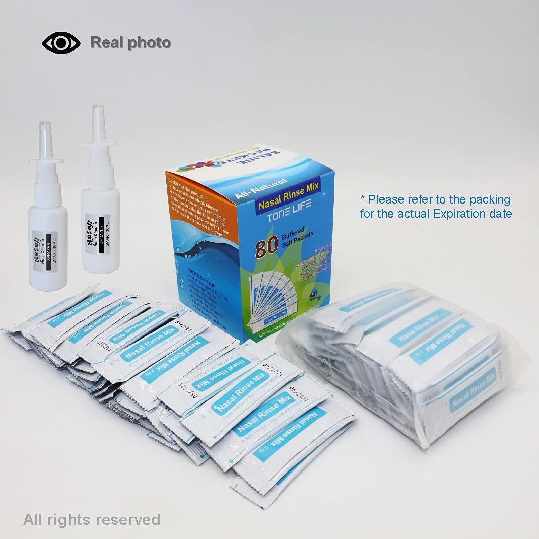 TONELIFE 80 Count Nasal Rinse Mix + 2 Nose Sprayer Refill Kit ...