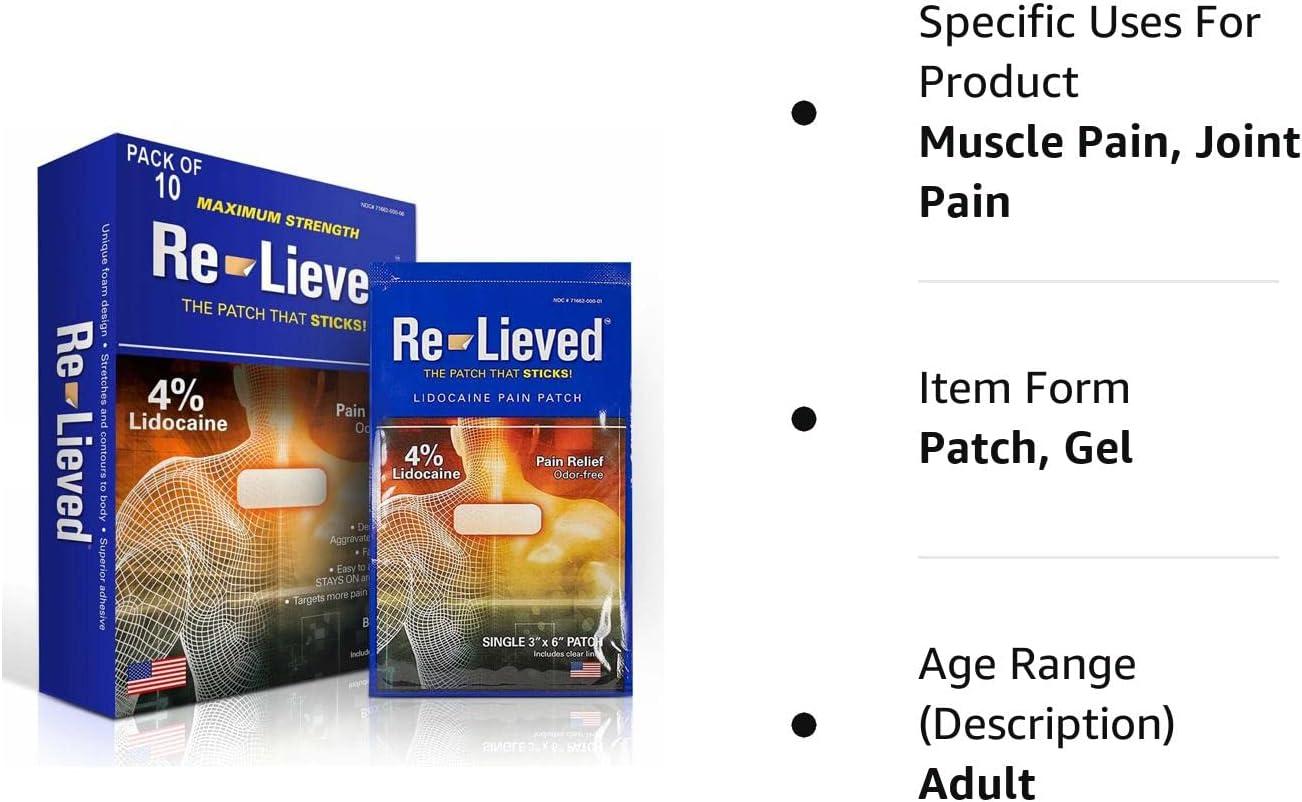 Re-Lieved 4% Lidocaine Patches - Maximum Strength, Aluminum-Free, Water ...