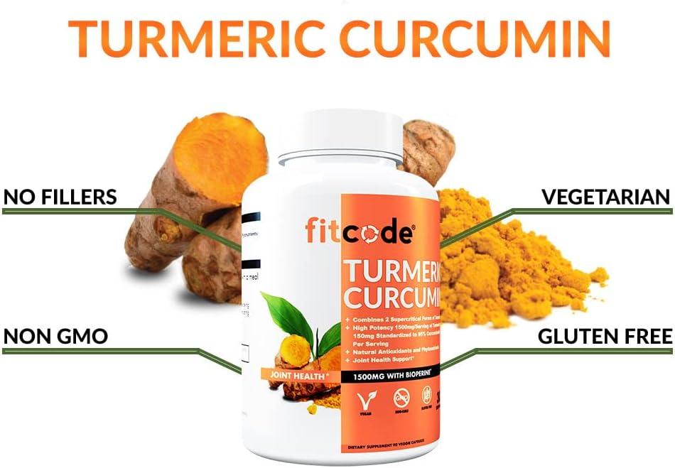 Fitcode 1500mg Turmeric Curcumin with 95% Curcuminoids & BioPerine - Highest Potency, Gluten ...