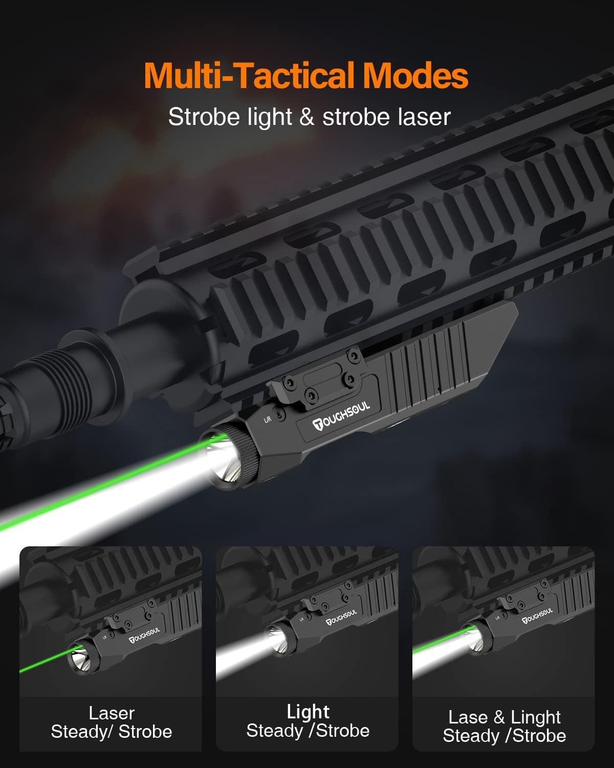 Toughsoul Tactical Flashlight Green Laser Combo | 1450 Lumen, Rechargeable, Picatinny Rail ...