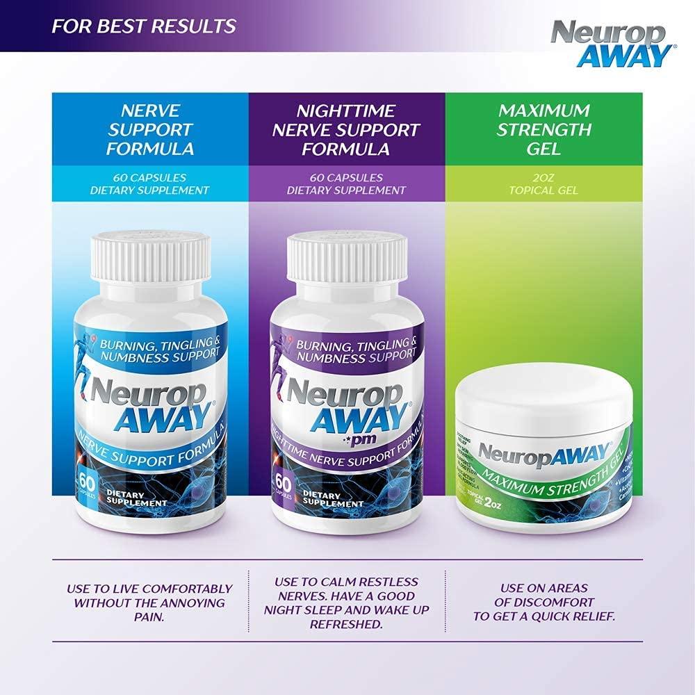 NeuropAWAY Nighttime Nerve Support Capsules - 90 Count for Nighttime Relief