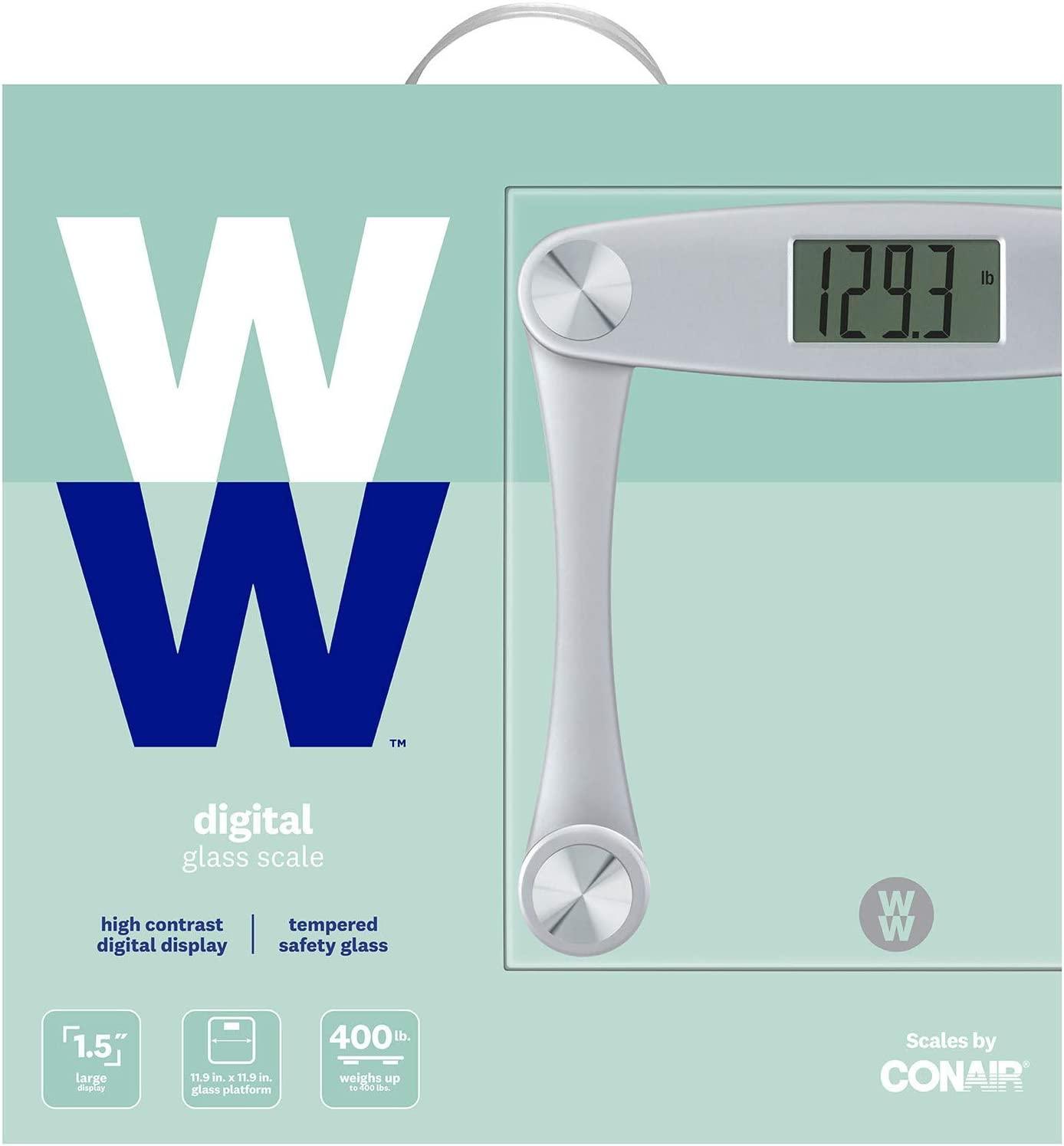 Conair WW Digital Glass Bathroom Scale - 400 Lbs Capacity, Silver Frame ...