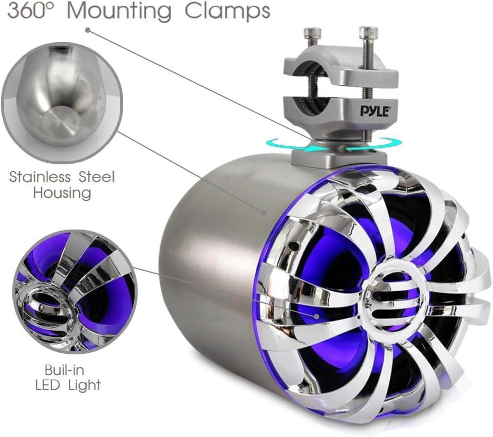 Pyle PLMRWB50L Marine Speakers - 5.25 Inch Waterproof Wakeboard Tower Stereo System with LED ...
