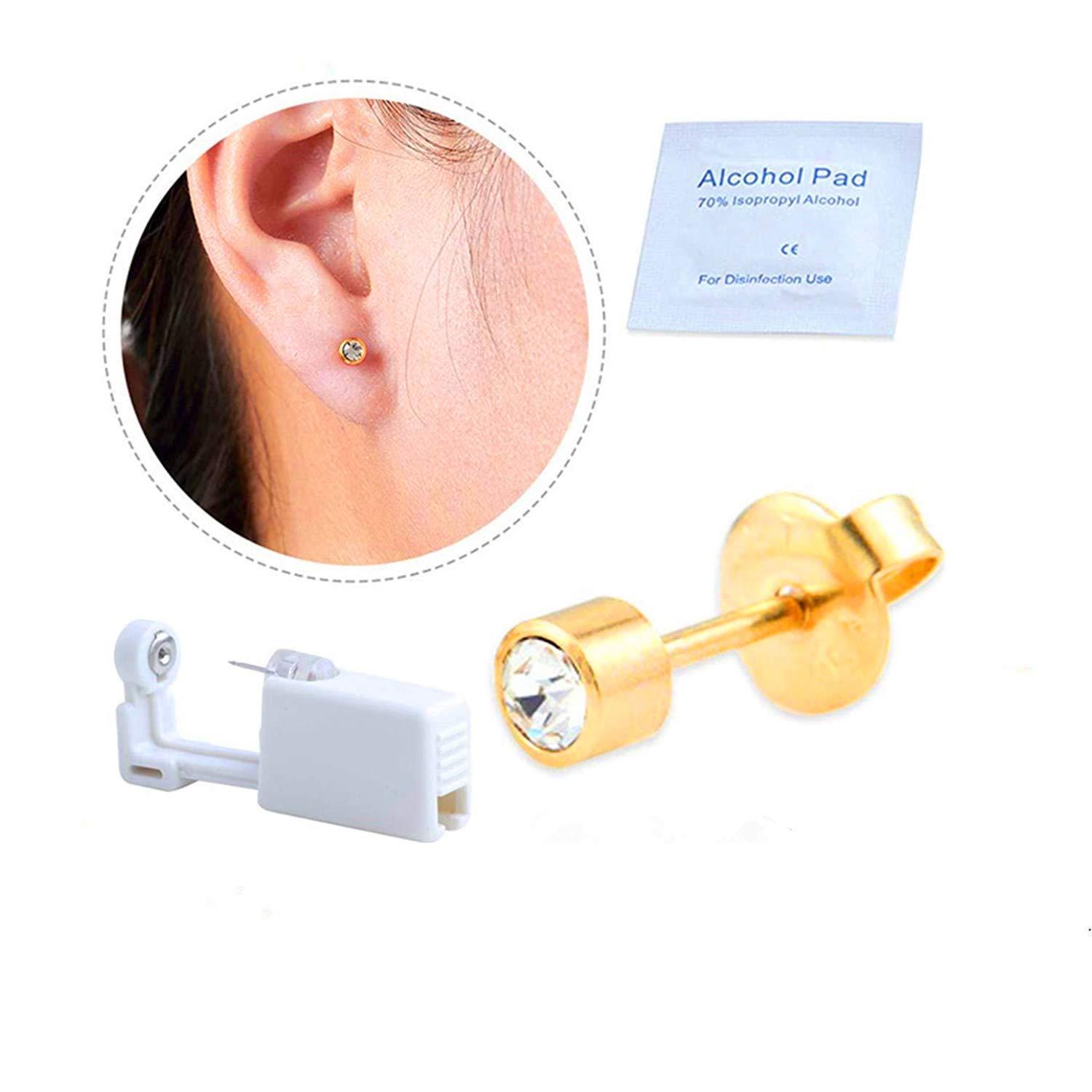 2 Pack Self Ear Piercing Gun Earring Disposable Piercing Kit No Pain ...