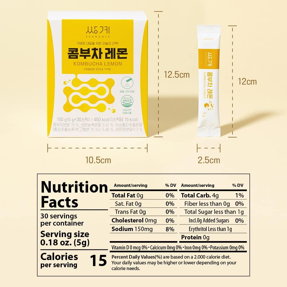 Ssanggye Kombucha Lemon Powder Stick Type (30 Sticks 5.3oz) - Sugar ...