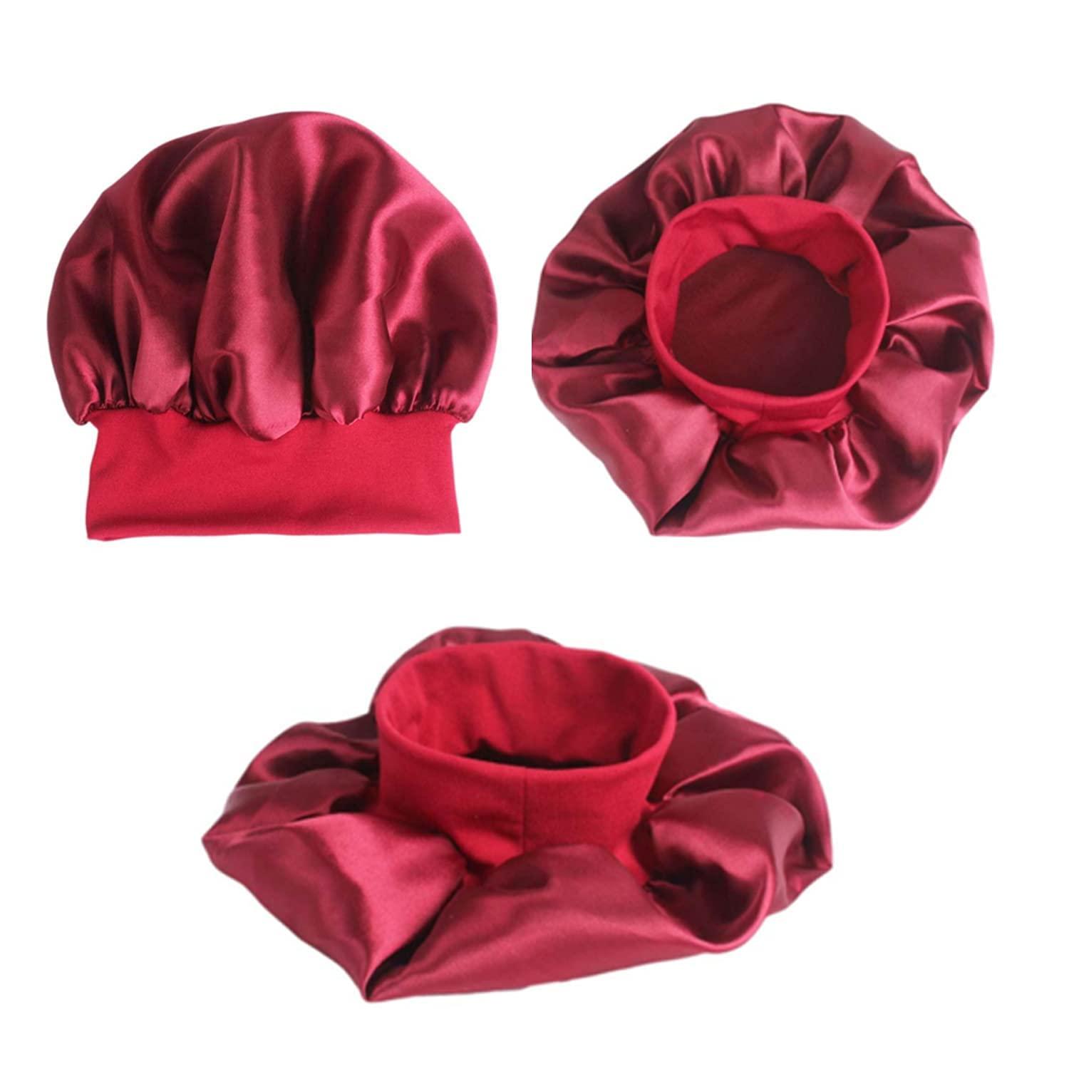 3 Pack Satin Bonnet Night Sleep Caps with Wide Elastic Band Silk Hair ...
