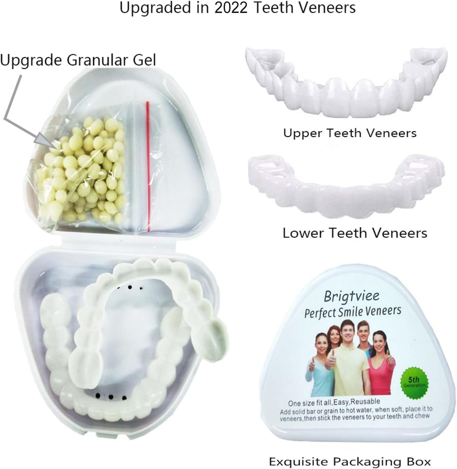 Brigtviee Instant Veneers - 2 Pairs Fake Teeth Dentures for Upper ...