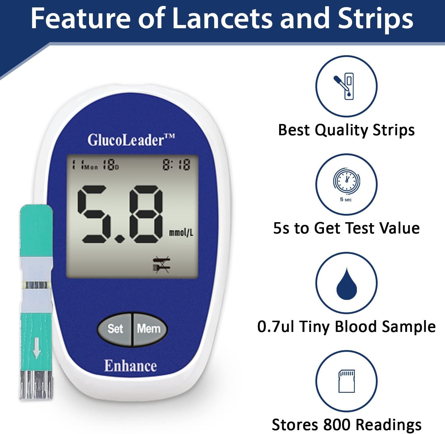 100 GlucoLeader Enhance Test Strips and Lancets Set - Made in Taiwan ...