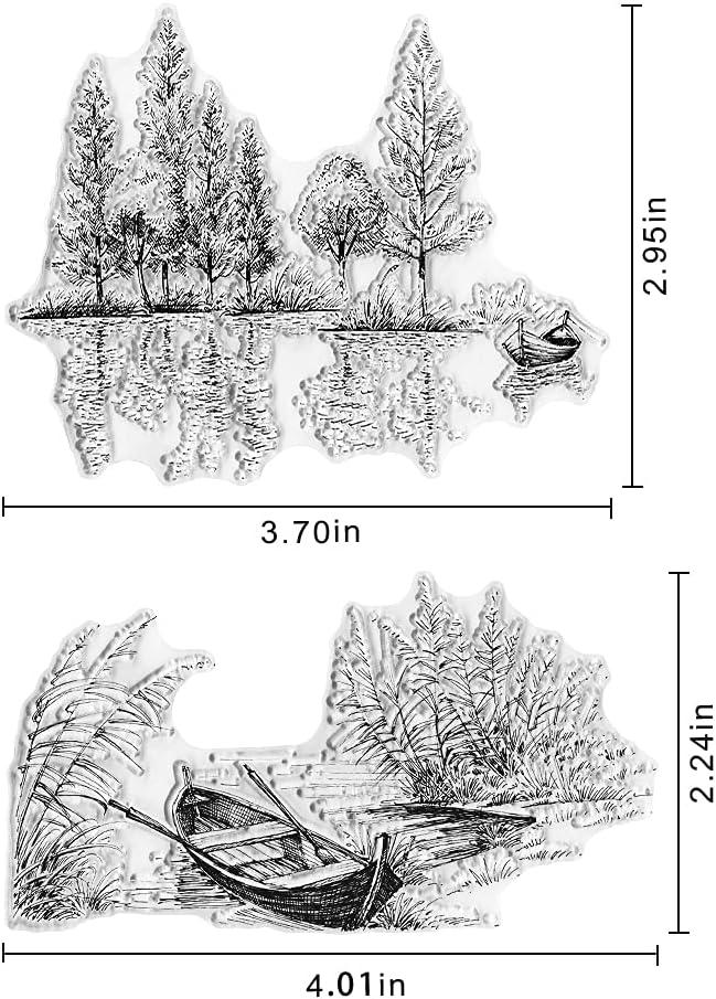 Scenic Lake and River Trees Boat Clear Stamp Set for Card Making and ...