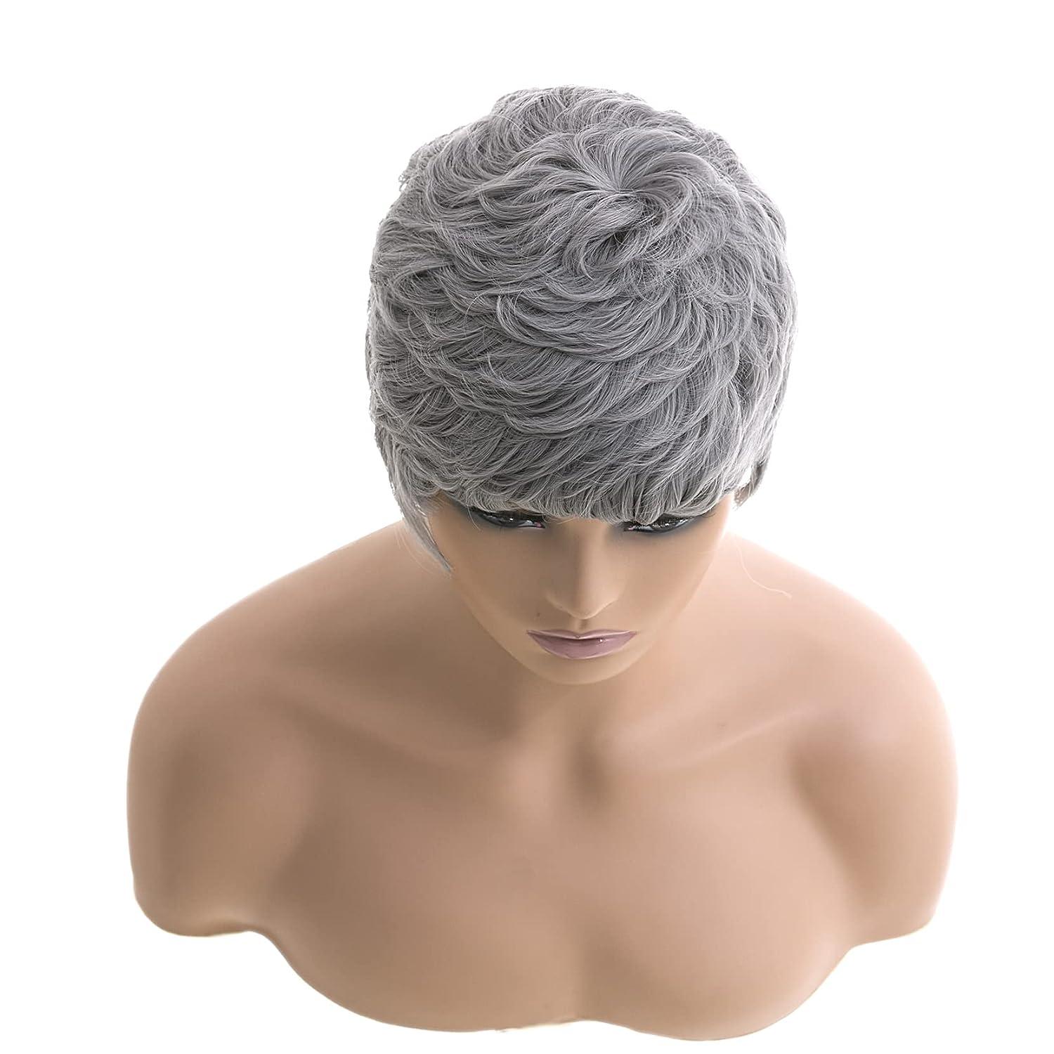 Short Grey Pixie Cut Wig for Black Women - Black Wavy Layered Style ...