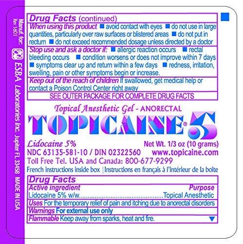 TOPICAINE 5 Anorectal Numbing Gel - 1/3 oz (10g) Lidocaine Anesthetic ...