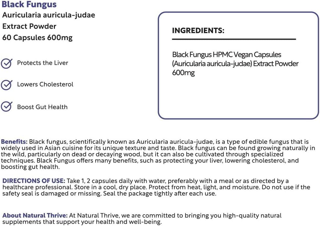 Natural Thrive Pure Black Fungus Extract Powder Capsules 600mg ...