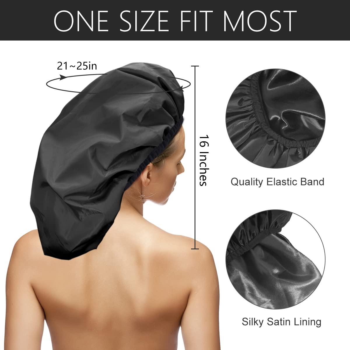 Extra Large Waterproof Shower Cap with XL Satin Lining for Thick Long ...