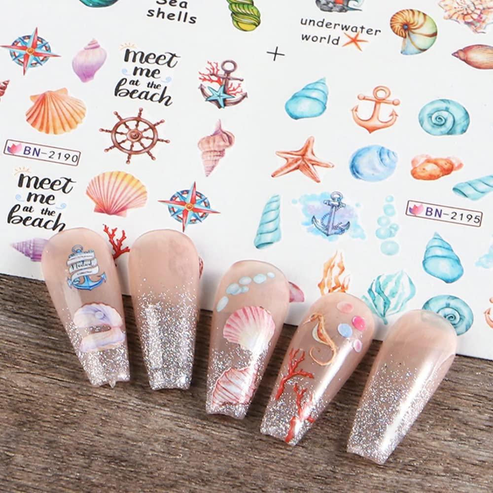 Sea Shell Nail Art Stickers - Summer Party Designs for Women | 12-Sheet ...