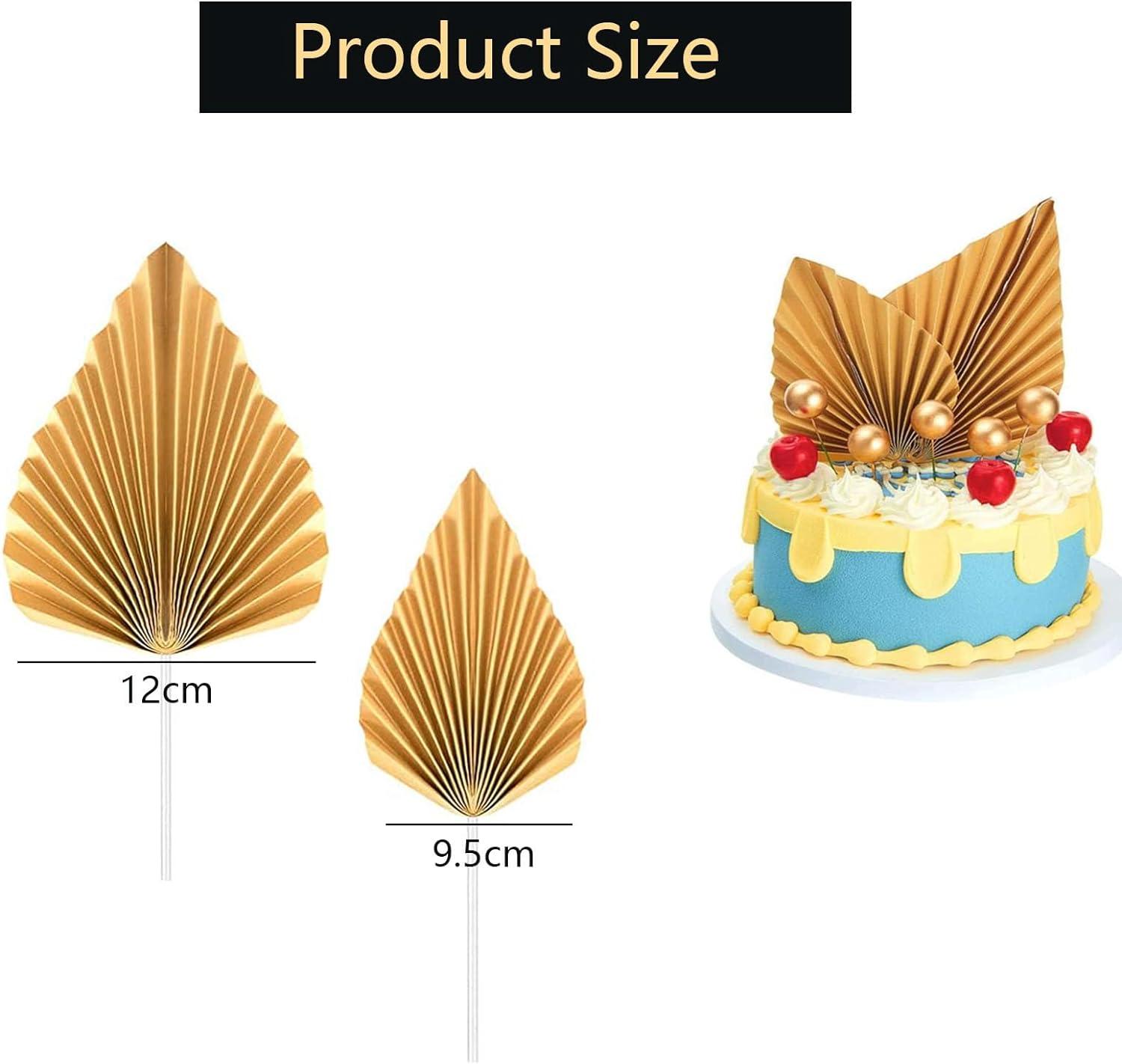 8 Pcs Gold Cake Topper Decorations Gold Palm Leaf Cake Toppers With ...