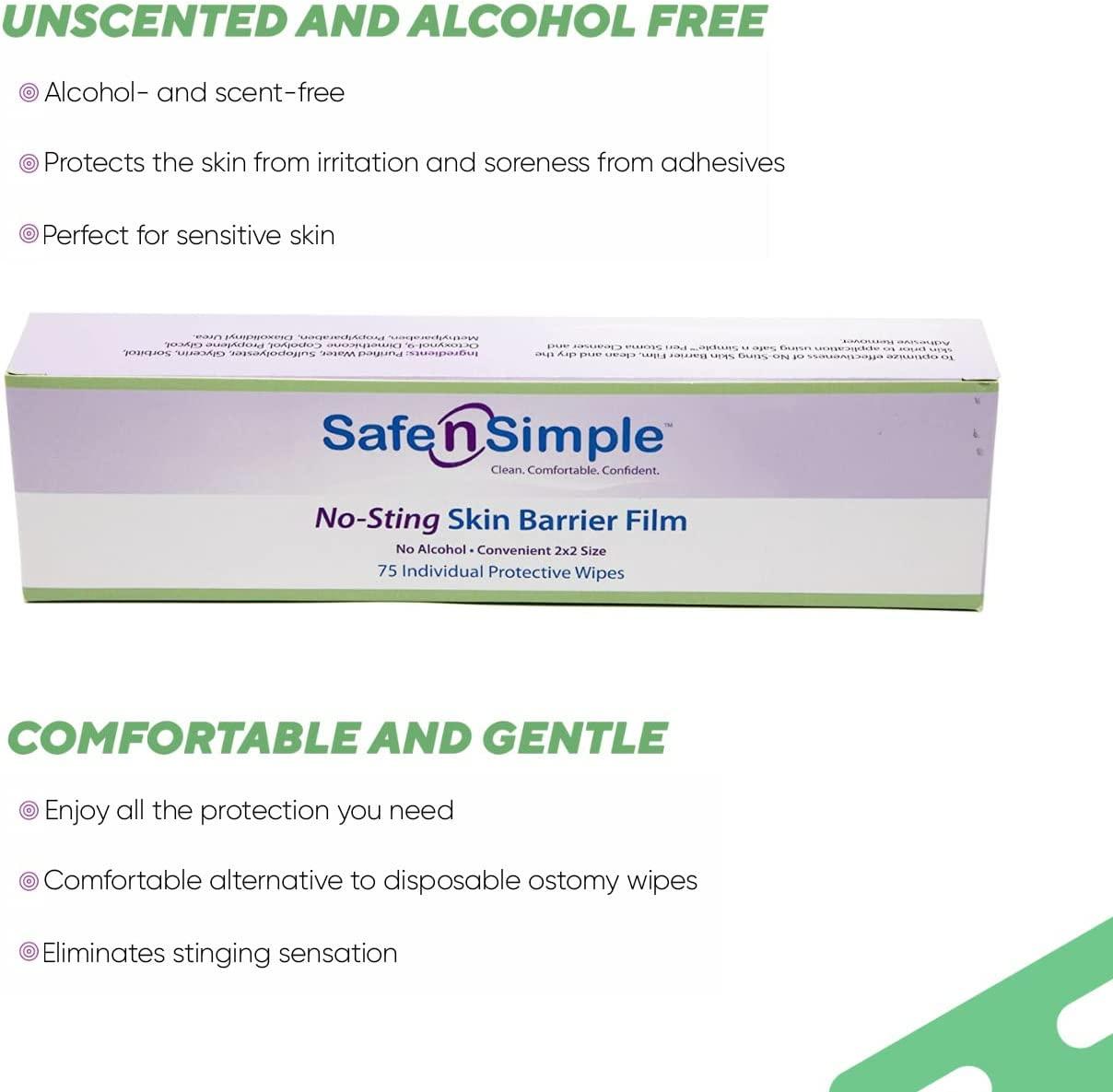 Safe n' Simple No Sting Skin Prep Wipes - 75 Ostomy Barrier Film Wipes ...
