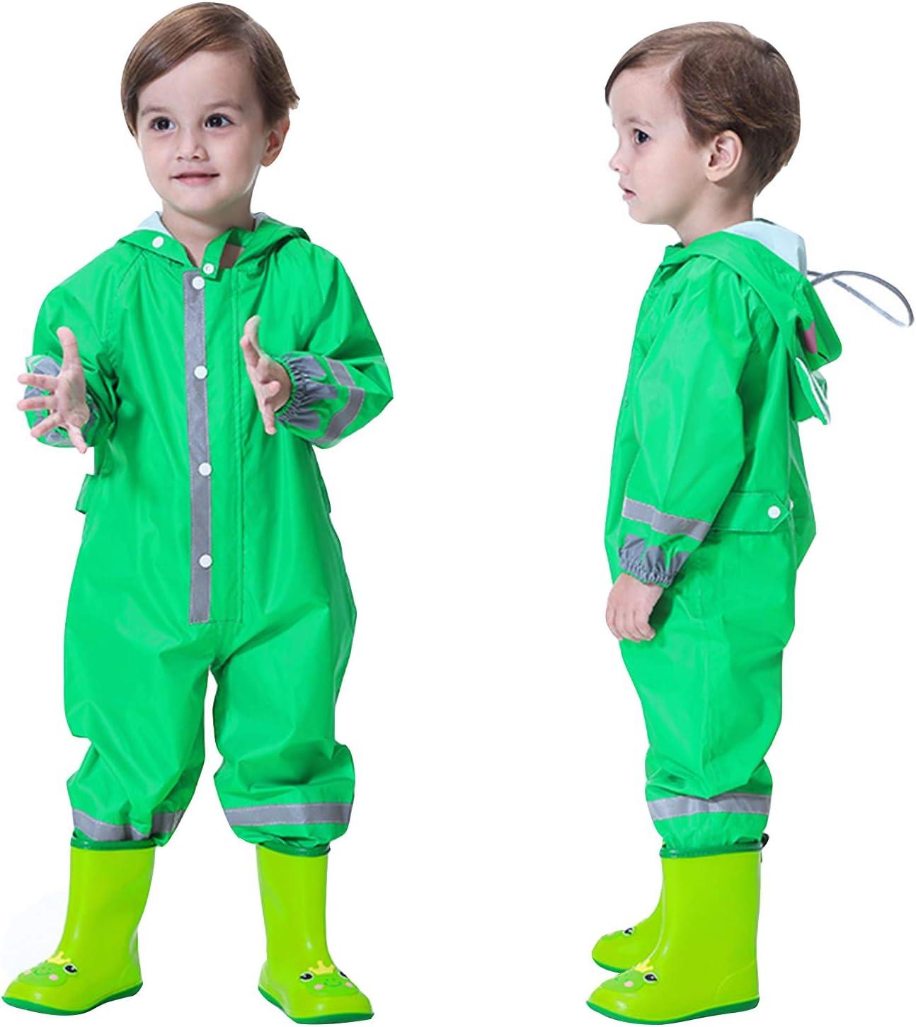 Kids Button Rain Suit | De feuilles All-in-one Waterproof Puddle Suits | Hooded Raincoat ...