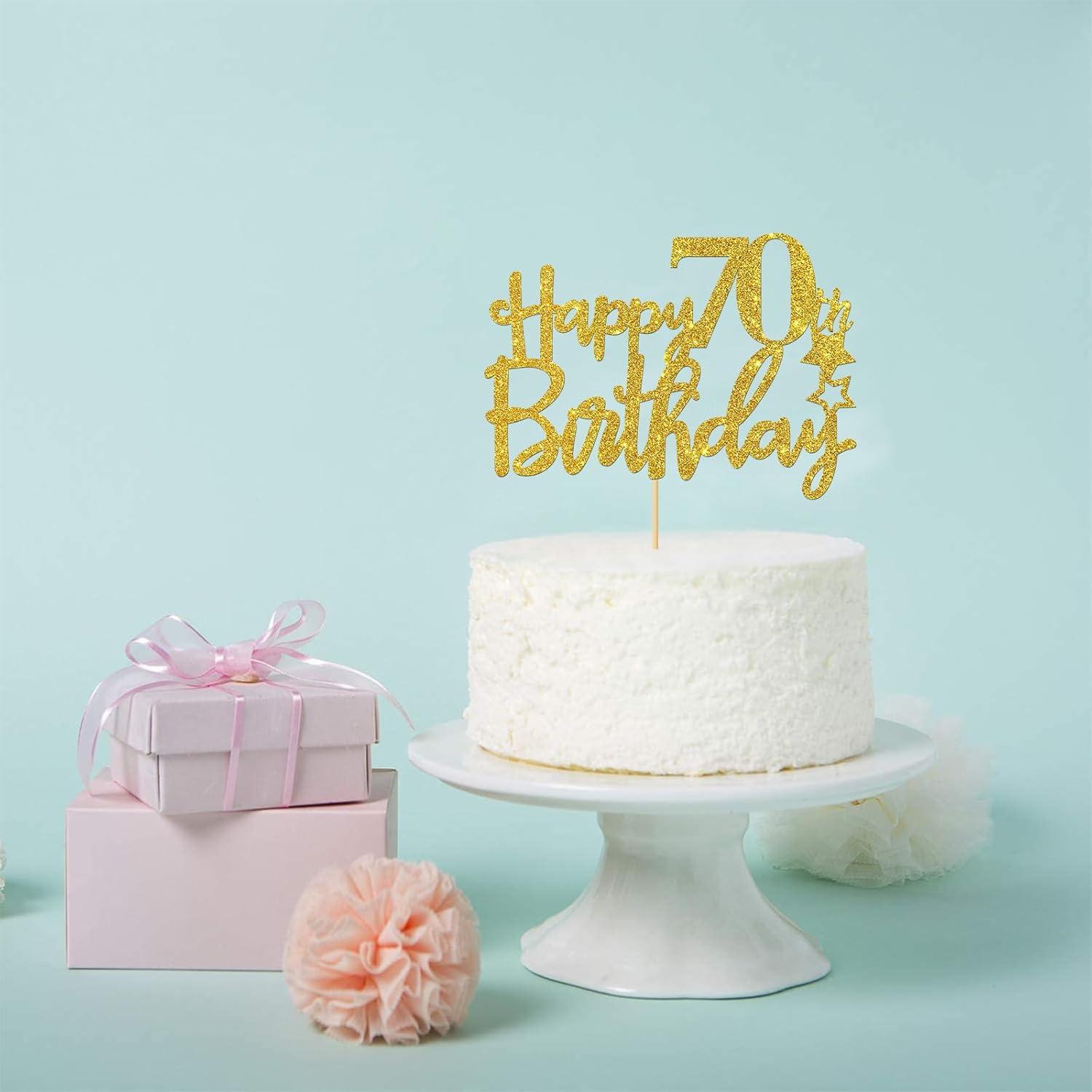 Gold Glitter Happy 70th Birthday Cake Topper Hello 70 Cheers to 70 ...