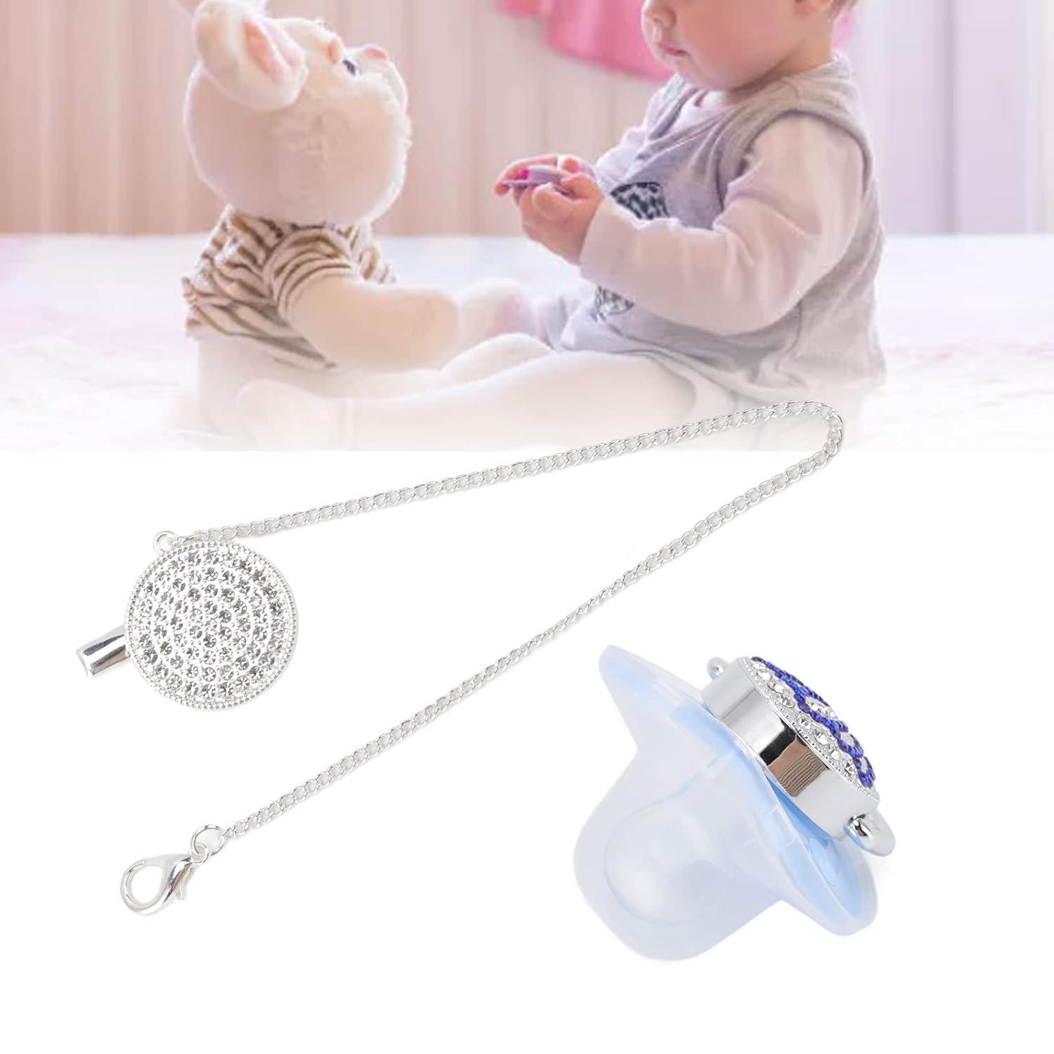 Personalized Blue Bling Pacifier & Clip Set - Rhinestone Crown Ultra ...