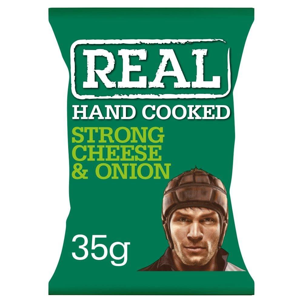 Real Hand Cooked Potato Crisps 35g (Pack of 24) Strong Cheese & Onion ...