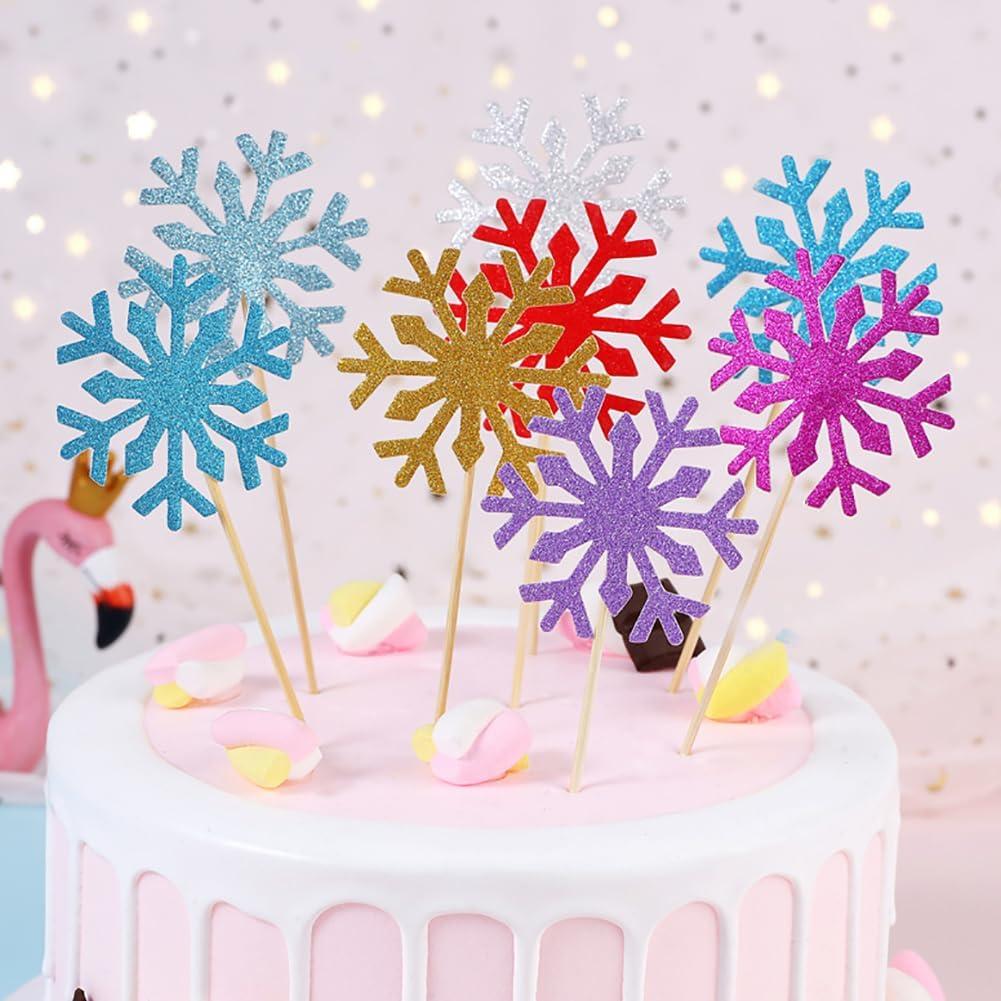 100 Pcs Small Snowflake Cupcake Toppers Glitter Snowflake Cake Toppers ...