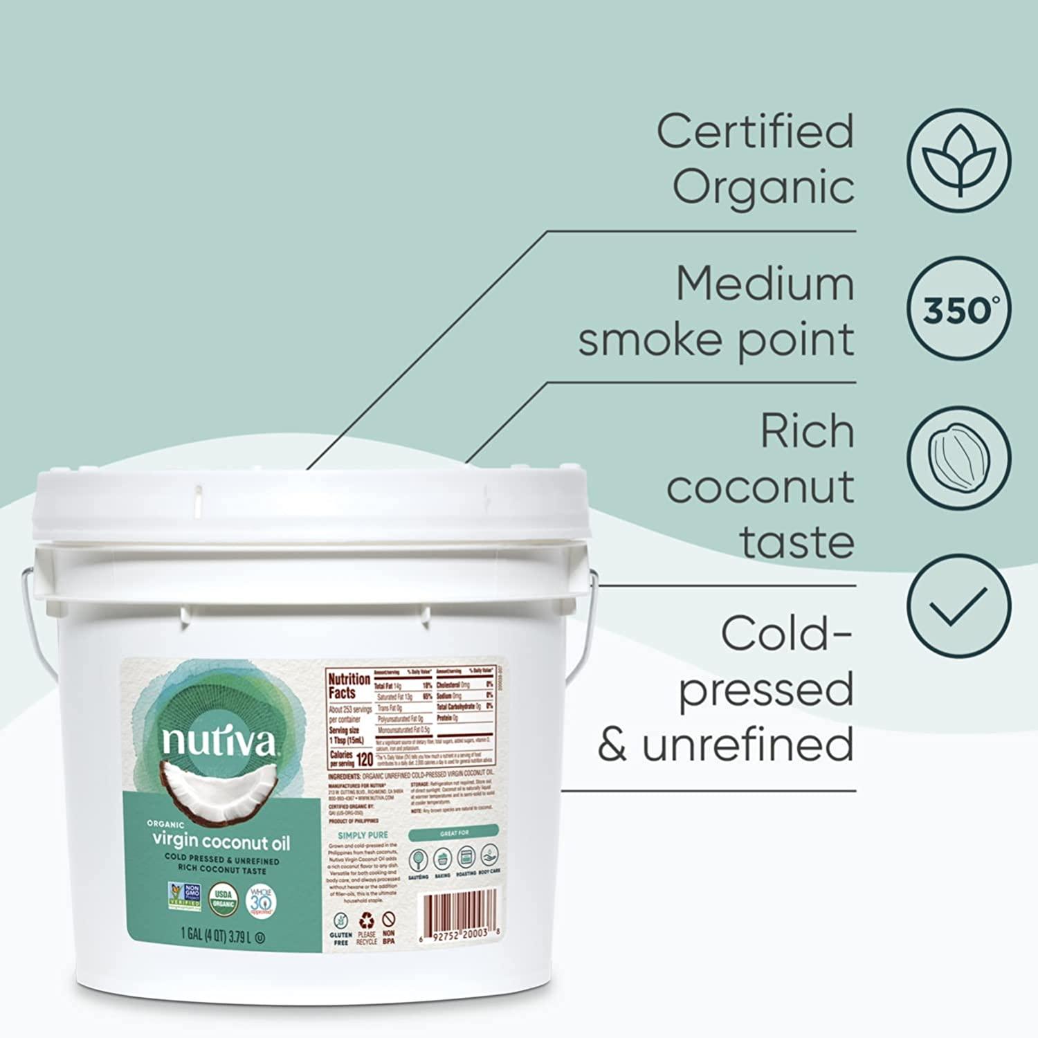 Nutiva Organic Cold-Pressed Virgin Coconut Oil 1 Gallon - USDA Organic, Non-GMO, Vegan, Keto ...