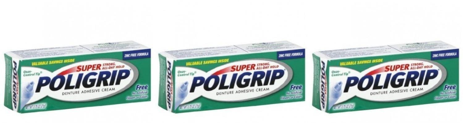 Super Poligrip Denture Adhesive Cream 0.75 Oz Travel Size - Pack of 3 ...