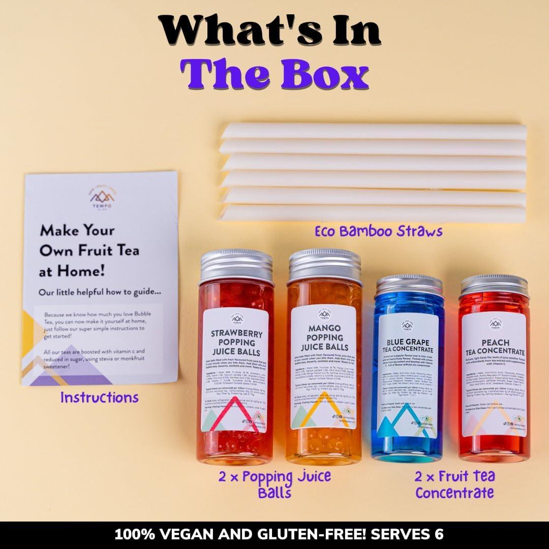 Blue Grape & Peach Syrup Fruit Bubble Tea Kit with Mango & Strawberry ...