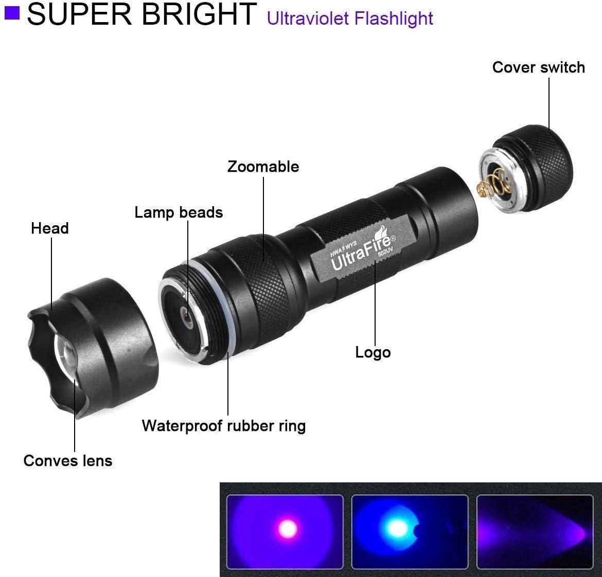 ULTRAFIRE UV LED Torch 395-405 nm Black Light Adjustable Focus Super ...