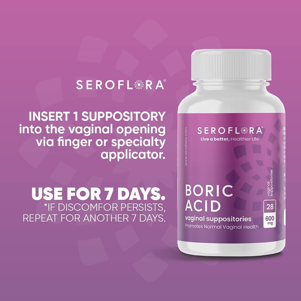Seroflora Boric Acid Vaginal Suppositories 600mg - 28 Capsules for ...