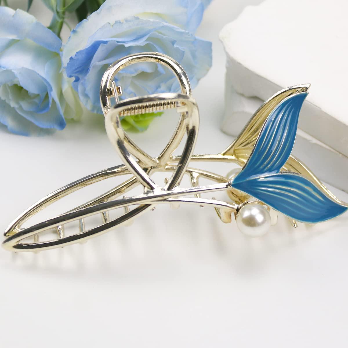 Blue Fish Tail Hair Clip with Pearl | Mermaid Hair Claw for Women ...
