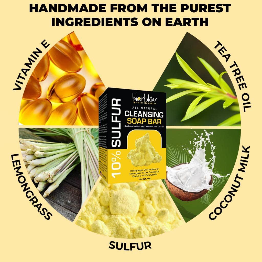 10% Sulfur Soap Bar for Acne & Oily Skin - Natural Cleanser with ...