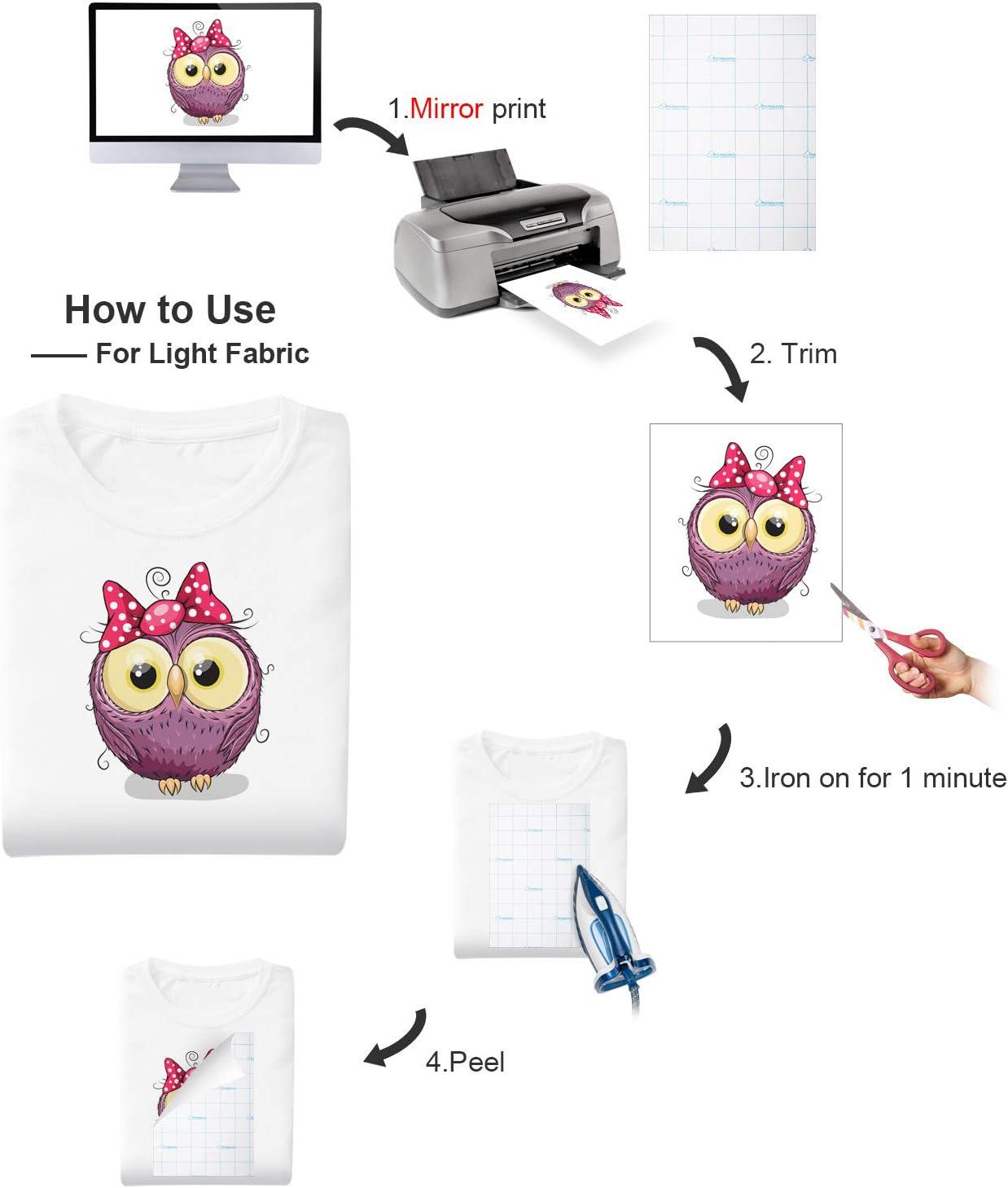 20-Piece Printable Heat Transfer Paper for Light & Dark Fabrics ...