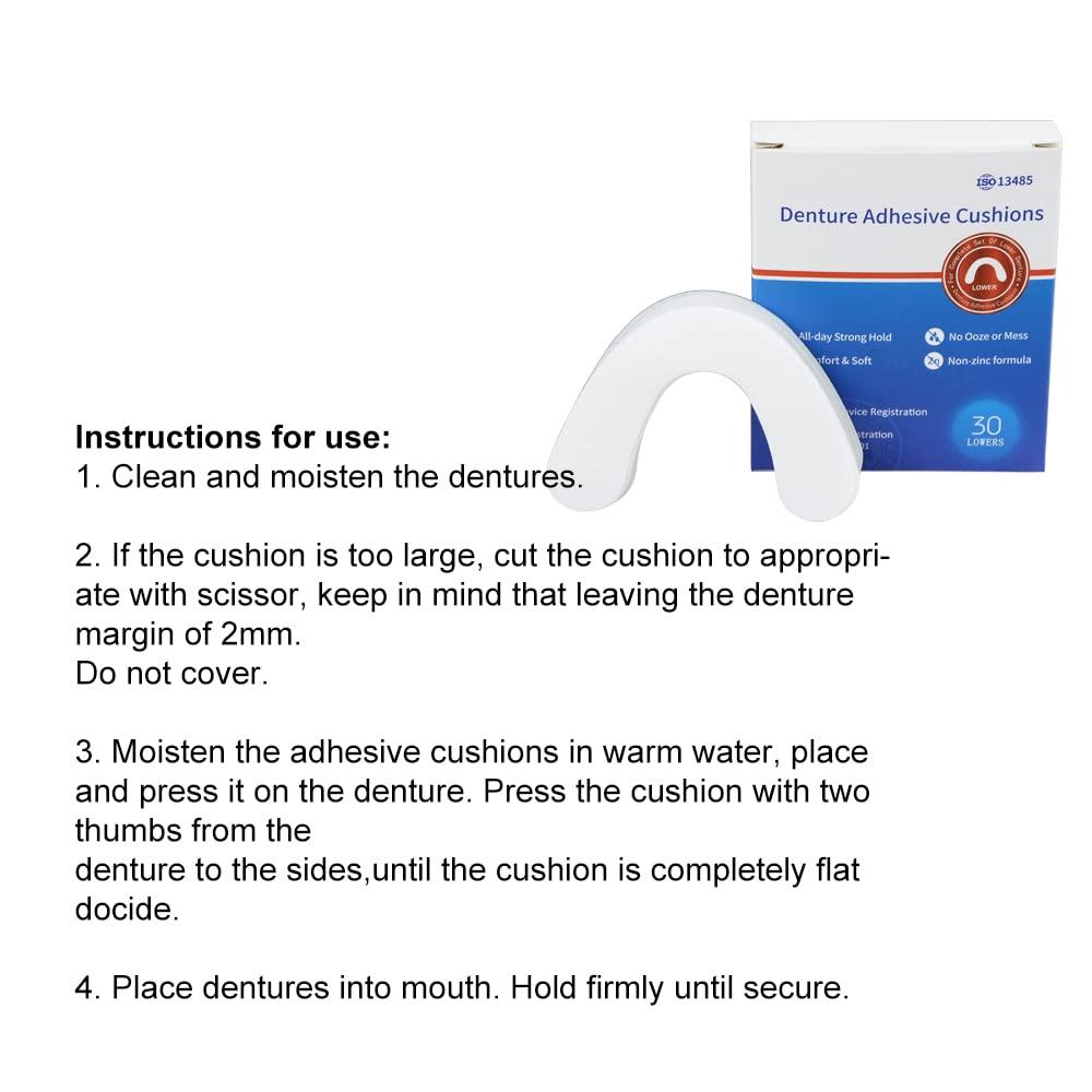 Denture Adhesive Cushion 120 Pads (4 Pack) | Zinc-Free & Long-Lasting ...