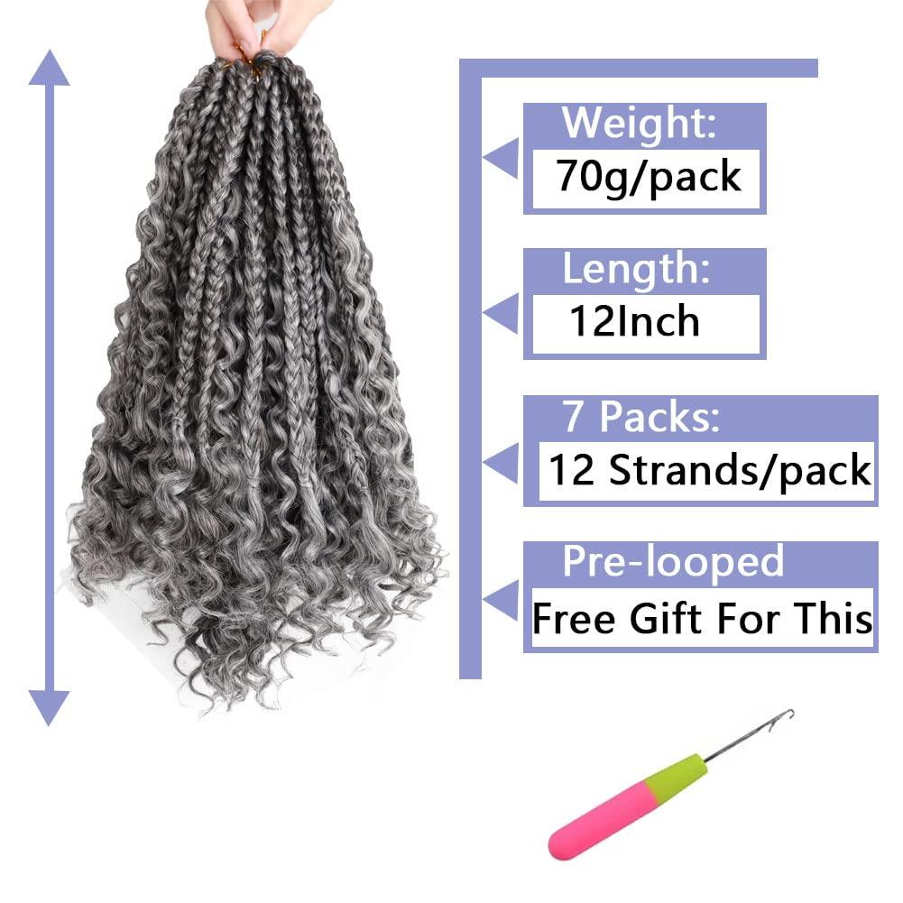 12 Inch Boho Box Braids Crochet Hair | Prelooped with Curly Ends | 7 ...