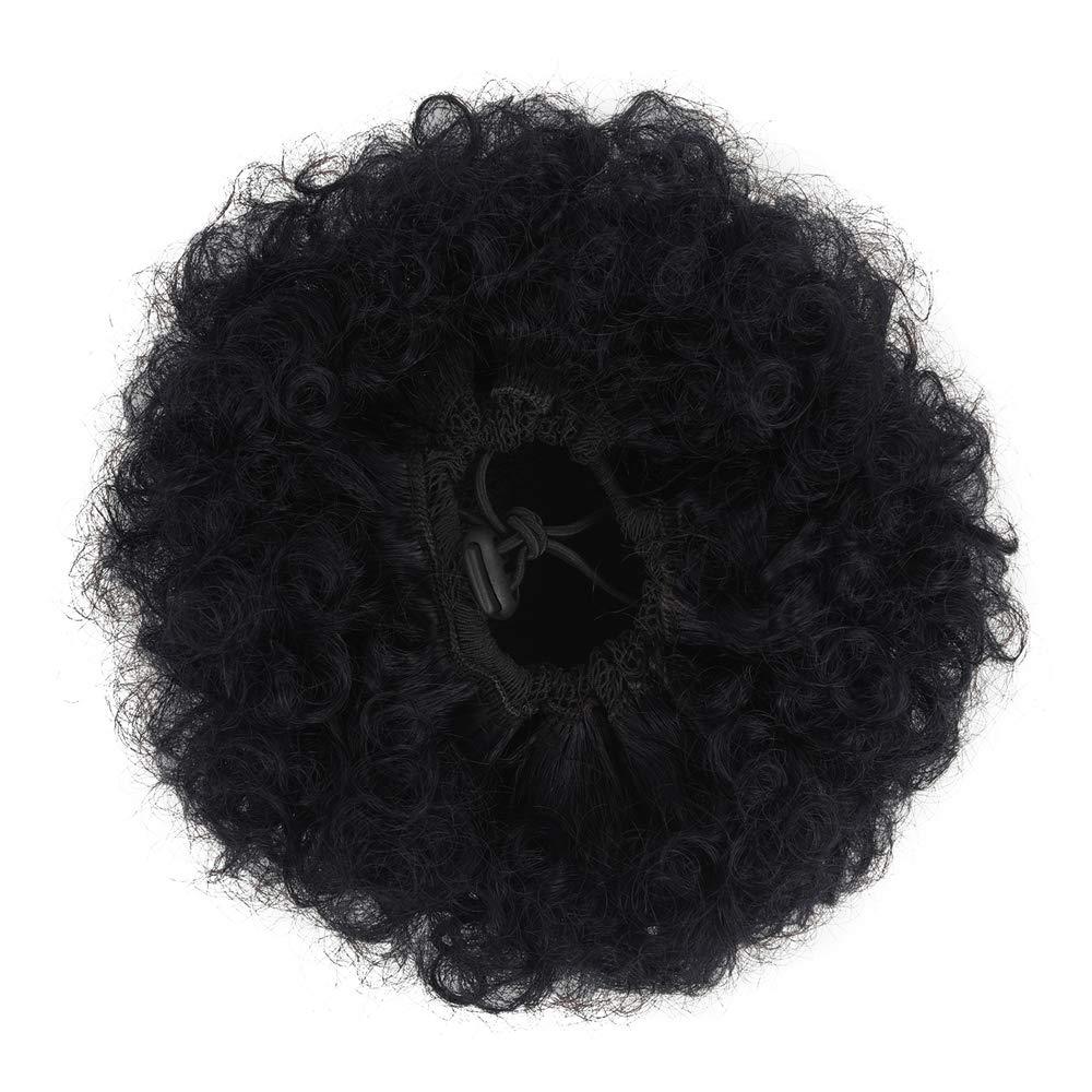 LEEONS 8 Inch Afro Puff Ponytail (Black) - Human Hair Kinky Curly Bun ...