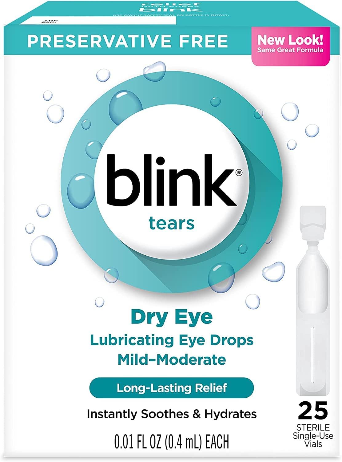 Blink Tears Lubricating Eye Drops for Mild-Moderate Dry Eye - 25 Count ...