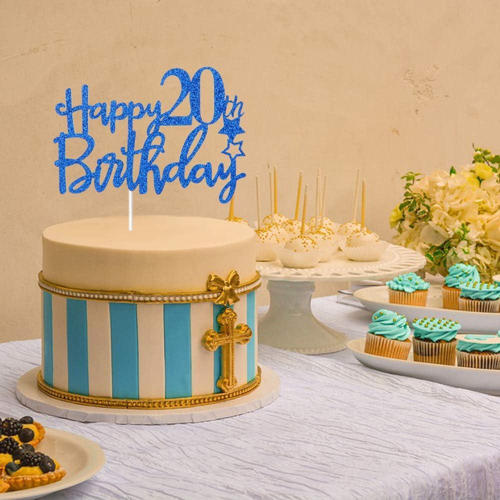 Tenhaisi Gilttery Navy Blue Happy 20th Birthday Cake Topper Cake Topper ...