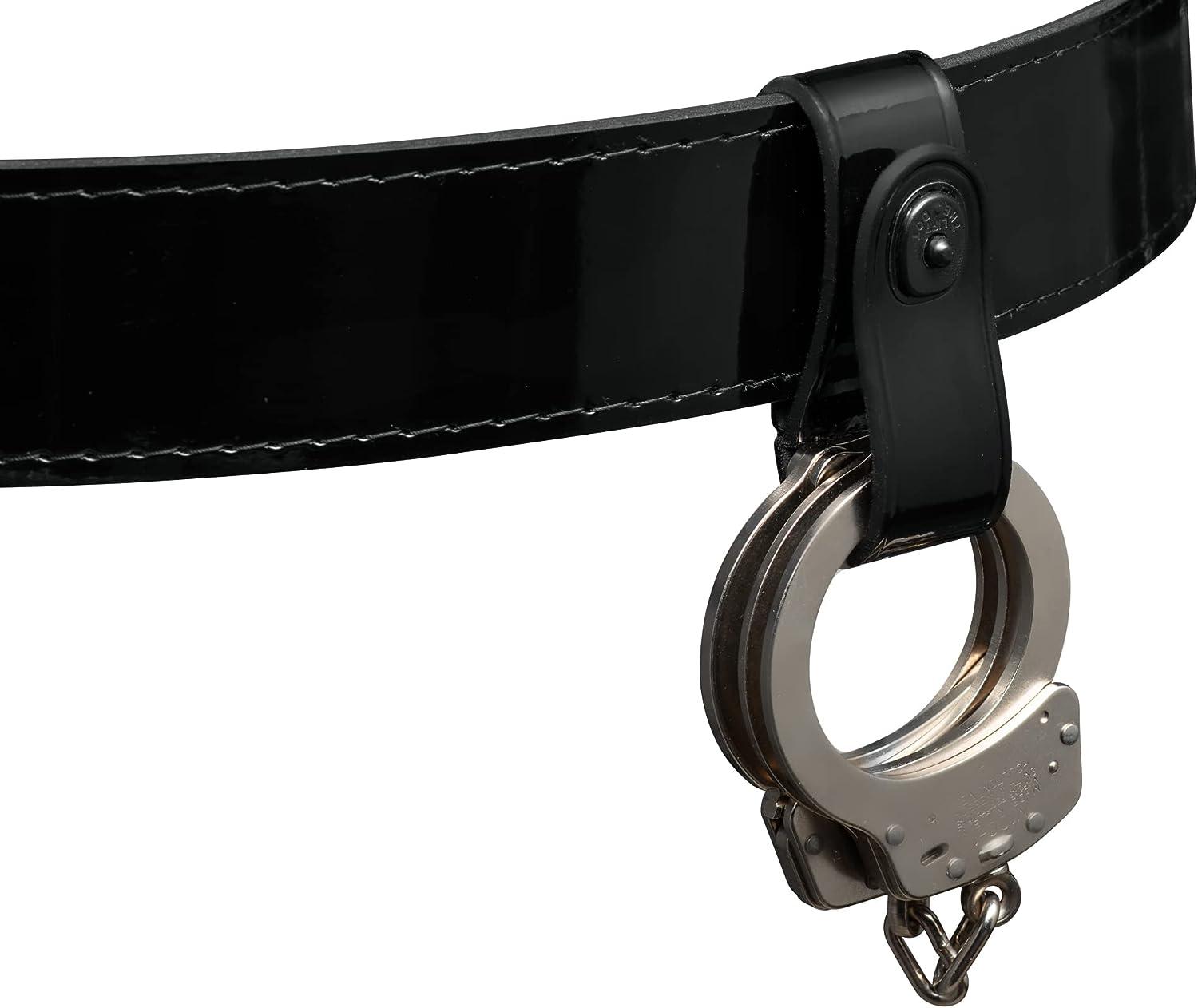 High Gloss Black Leather Handcuff Strap with Safety Snap - Secure Your ...