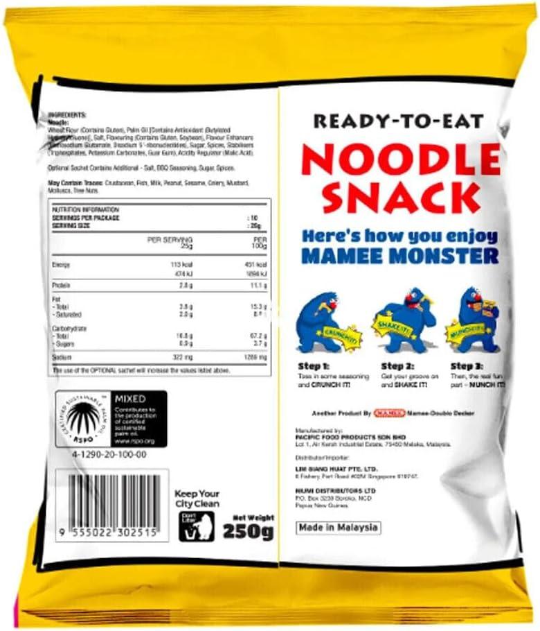 Mamee Monster Noodle Snack BBQ & Chicken Flavour Crispy Snacks 250g ...