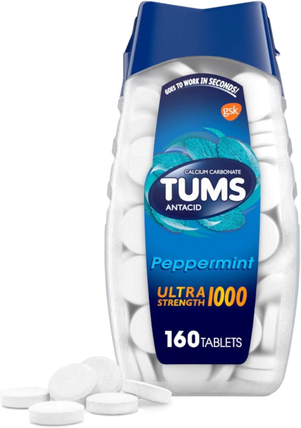 TUMS Antacid Calcium Carbonate Peppermint Chewable Tablets Ultra ...
